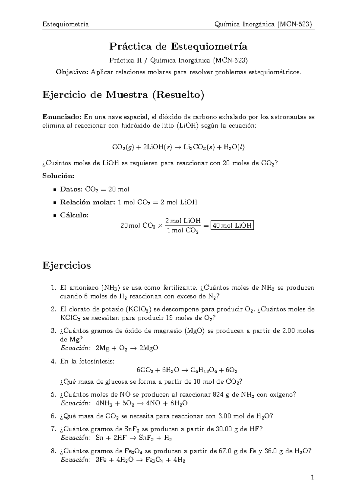 Práctica QI 2 - Ejercicios de Relaciones Molares Resueltos - Studocu