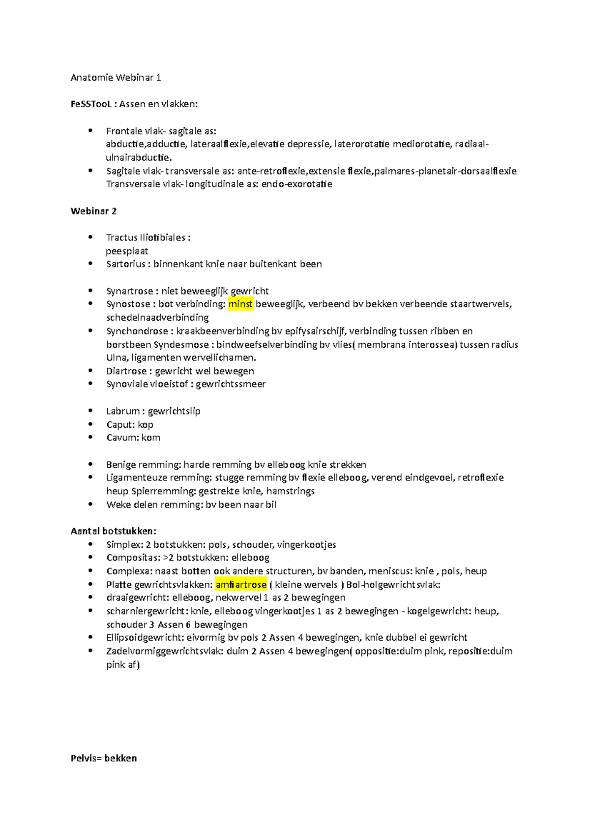 Samenvatting Anatomie Webinar 1-5 - Studeersnel