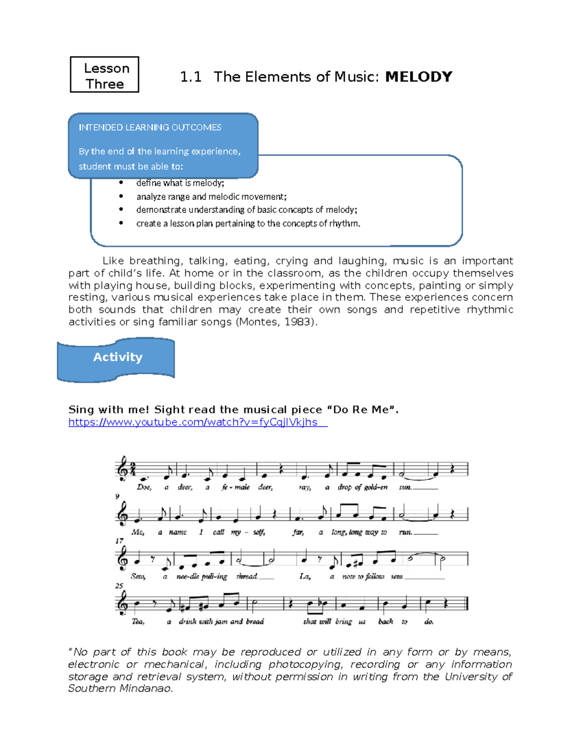 Lesson 4: Melody - Detailed Lesson Plan (MUS 101) - Studocu