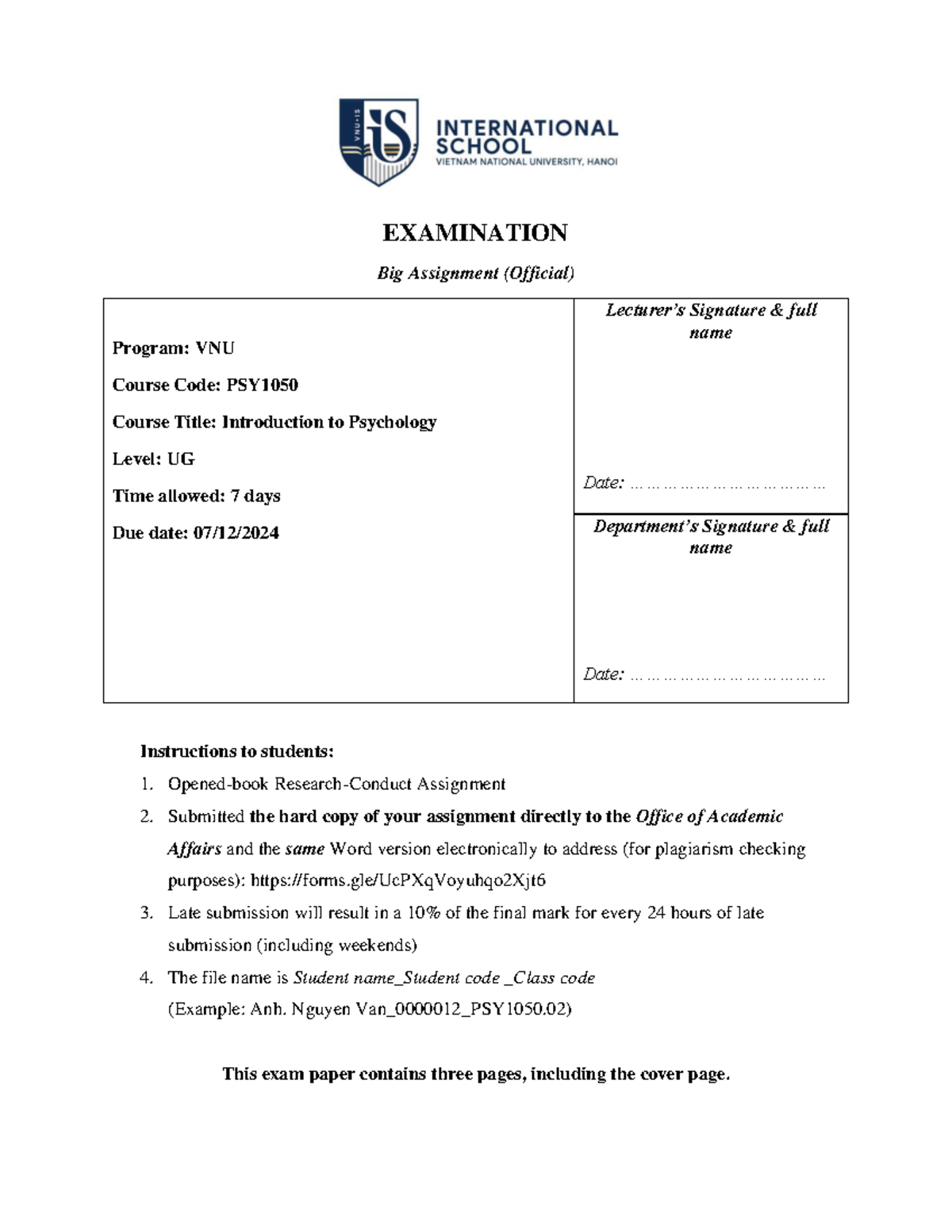 PSY Big Assignment: Understanding Learning & Memory in Training - Studocu