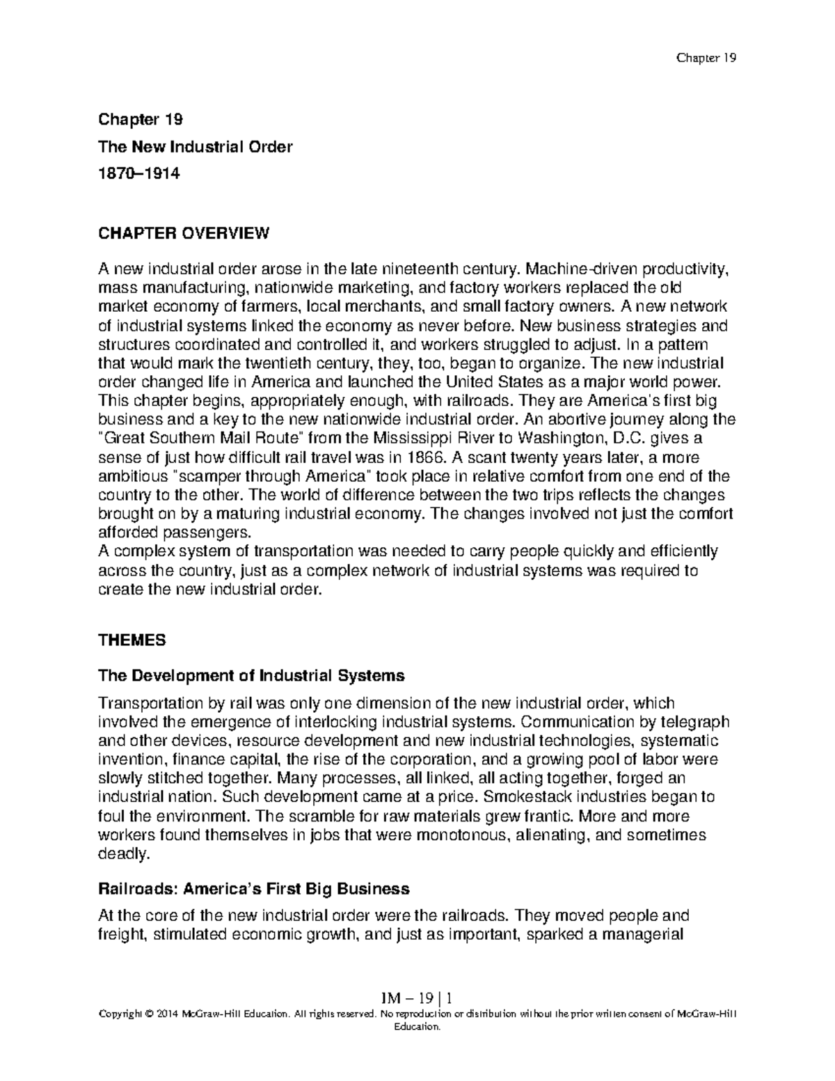 Chapter 19: The New Industrial Order - Labor and Economic Changes (IM ...