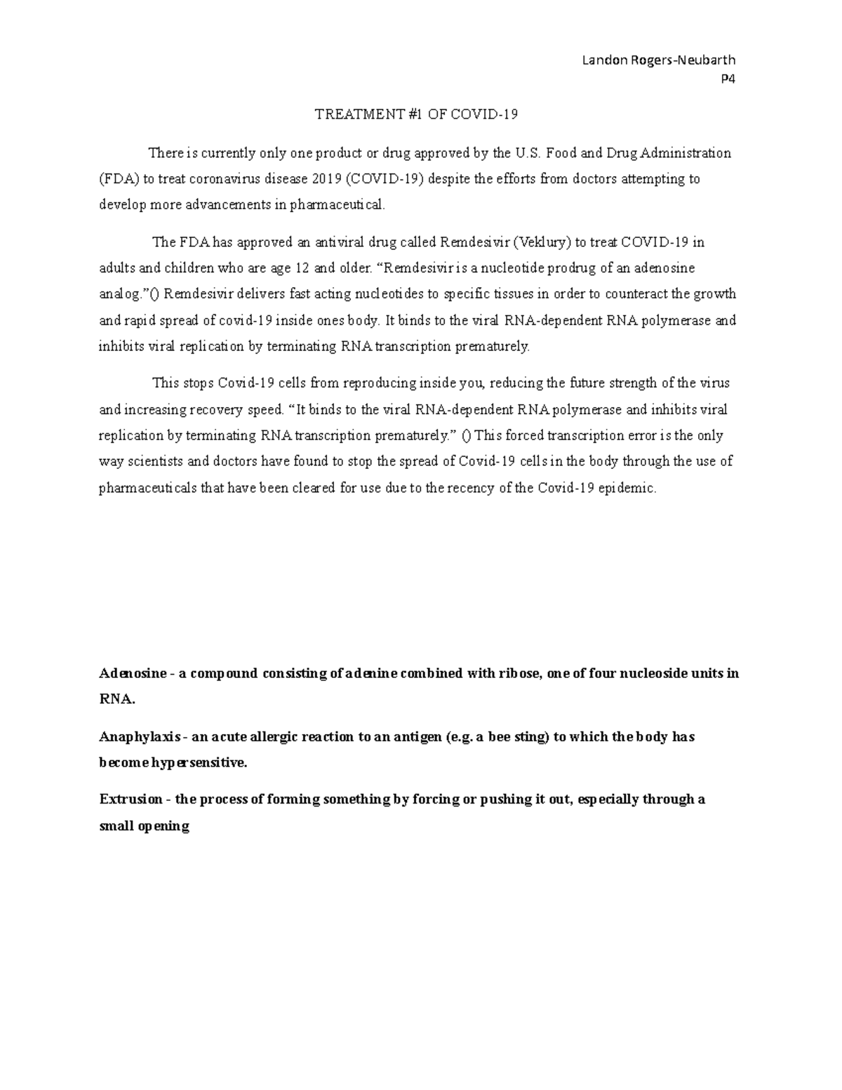 Mini Thesis - Essay on COVID-19 Treatment: Remdesivir Insights - Studocu