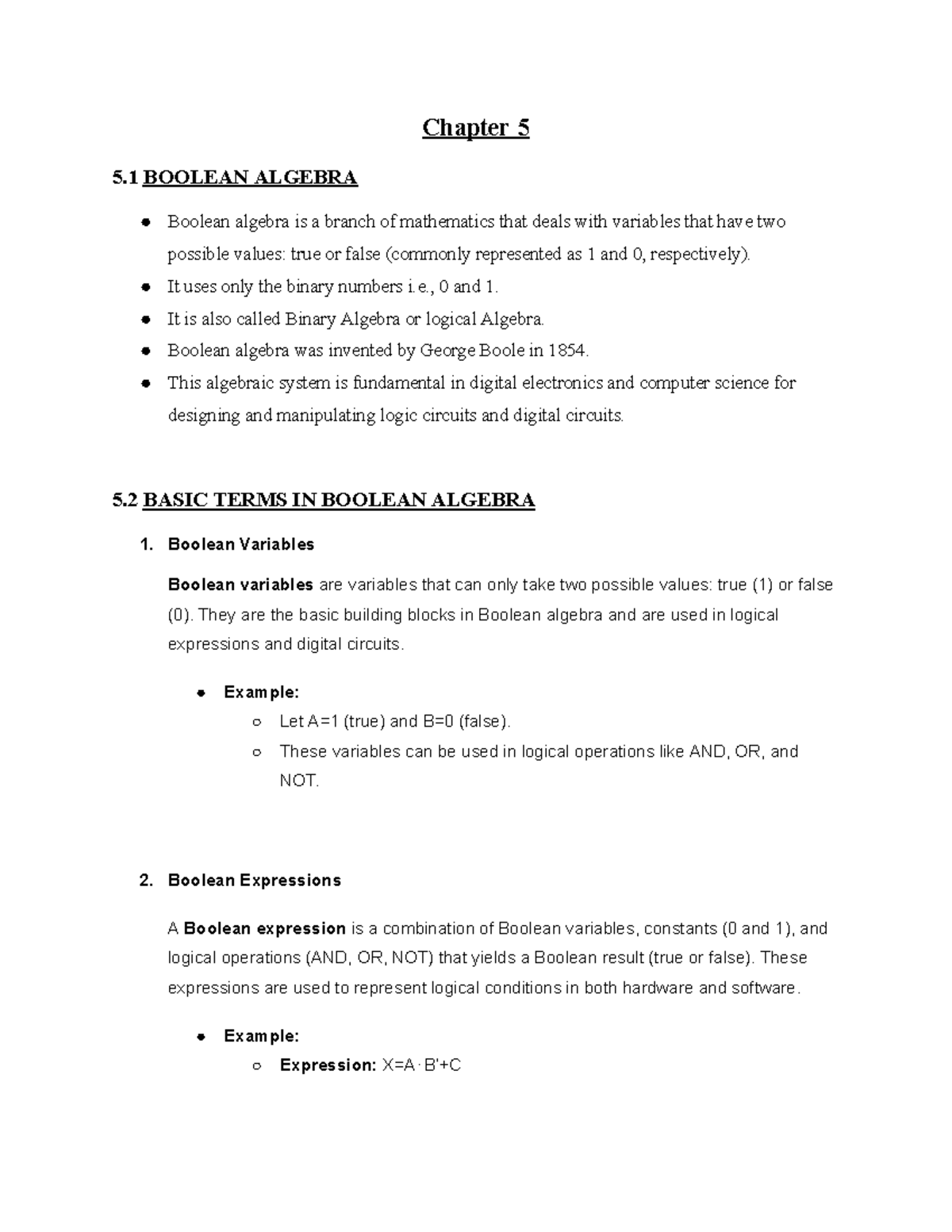 BCA 101: Important Questions on Chapter 5 - Boolean Algebra - Studocu