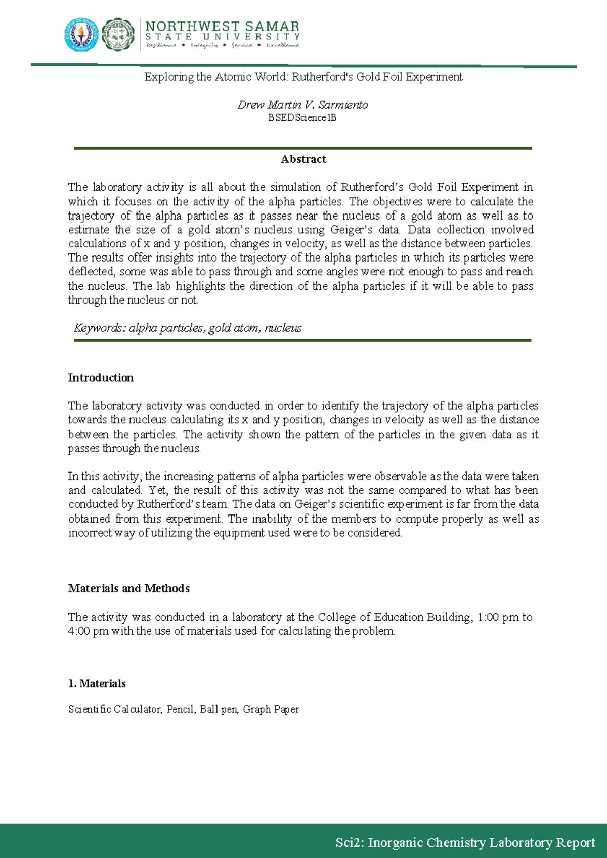 Lab Report 2: Simulation of Rutherford’s Gold Foil Experiment - Studocu