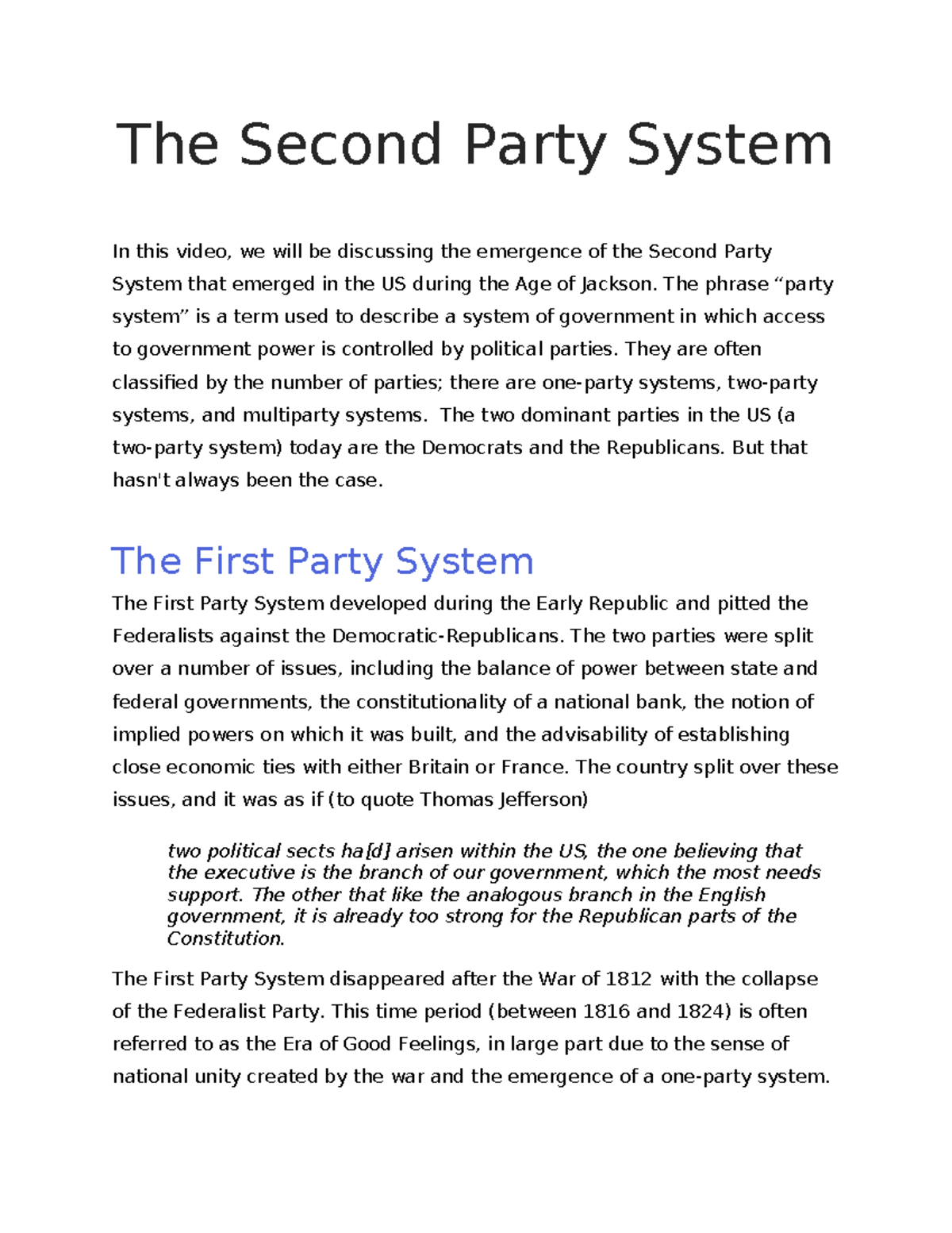 The Second Party System: Jackson's Era & Its Political Dynamics - Studocu