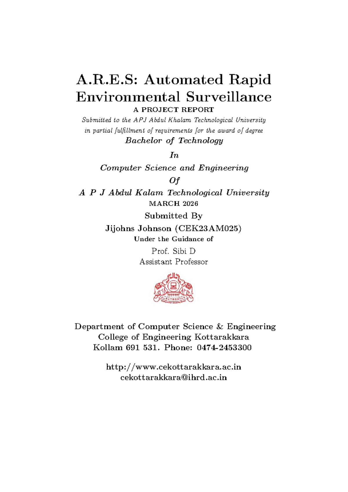 A.R.E.S. (AML 334) Mini Project Report: Automated Rapid Environmental ...