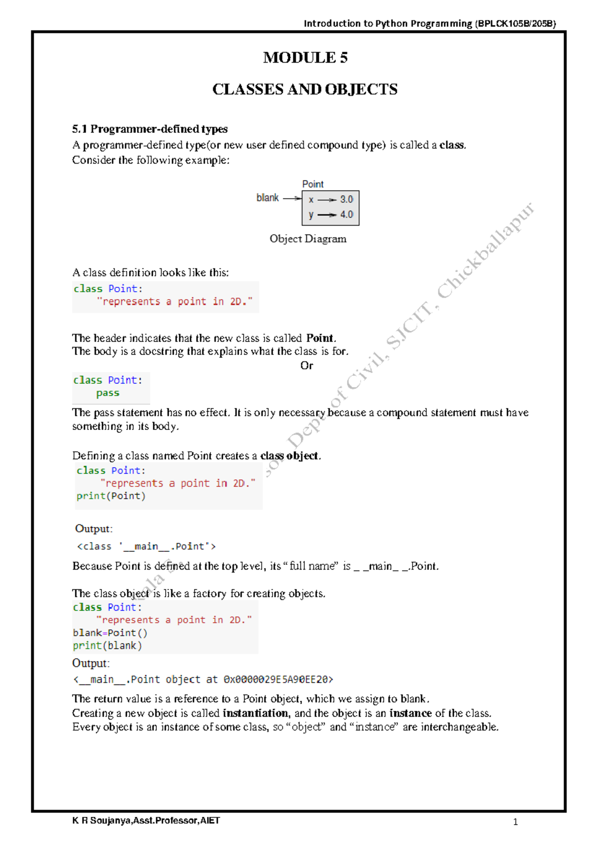 Module 5 Notes: Classes and Objects in Python Programming - Studocu