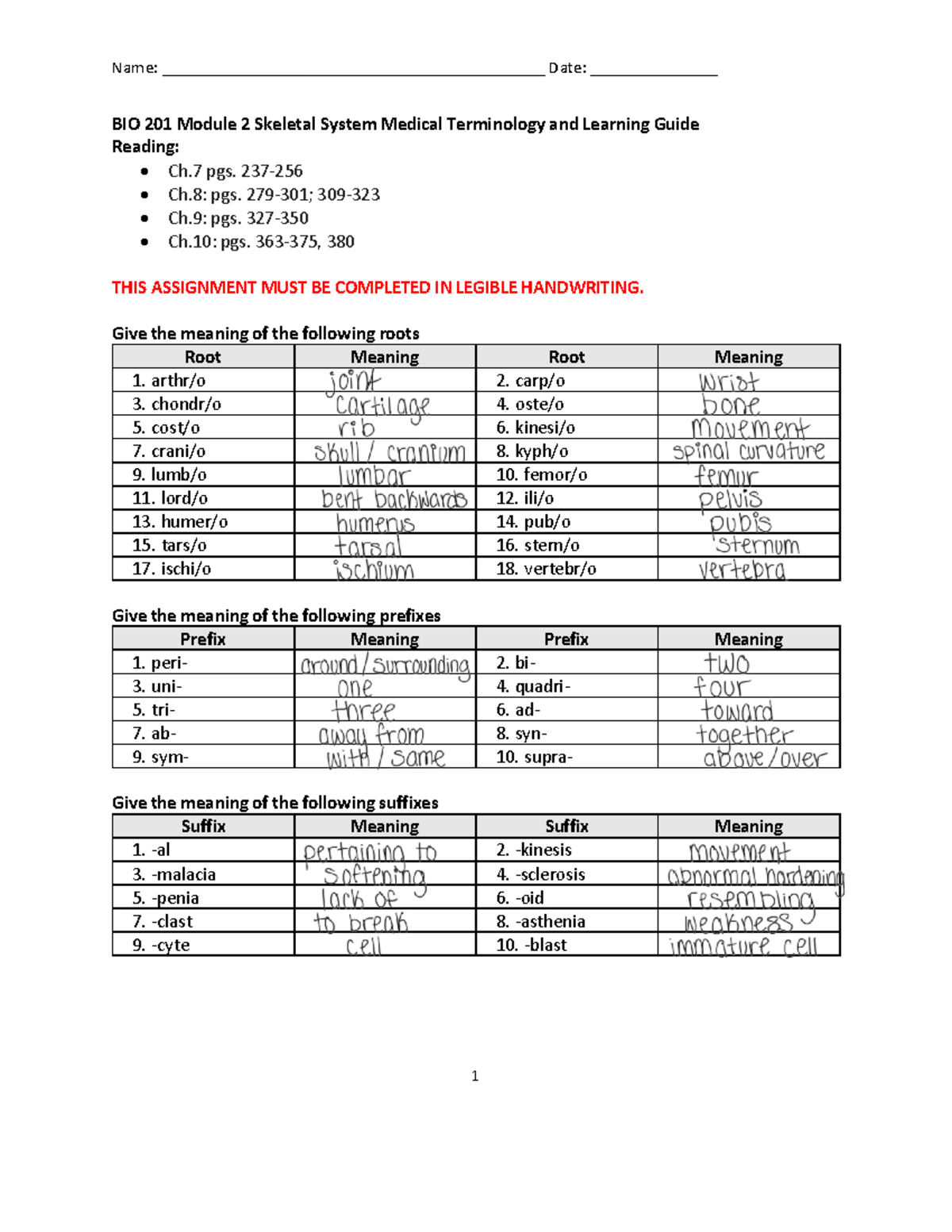 BIO 201 Module 2 Learning Guide: Skeletal System Terminology - Studocu