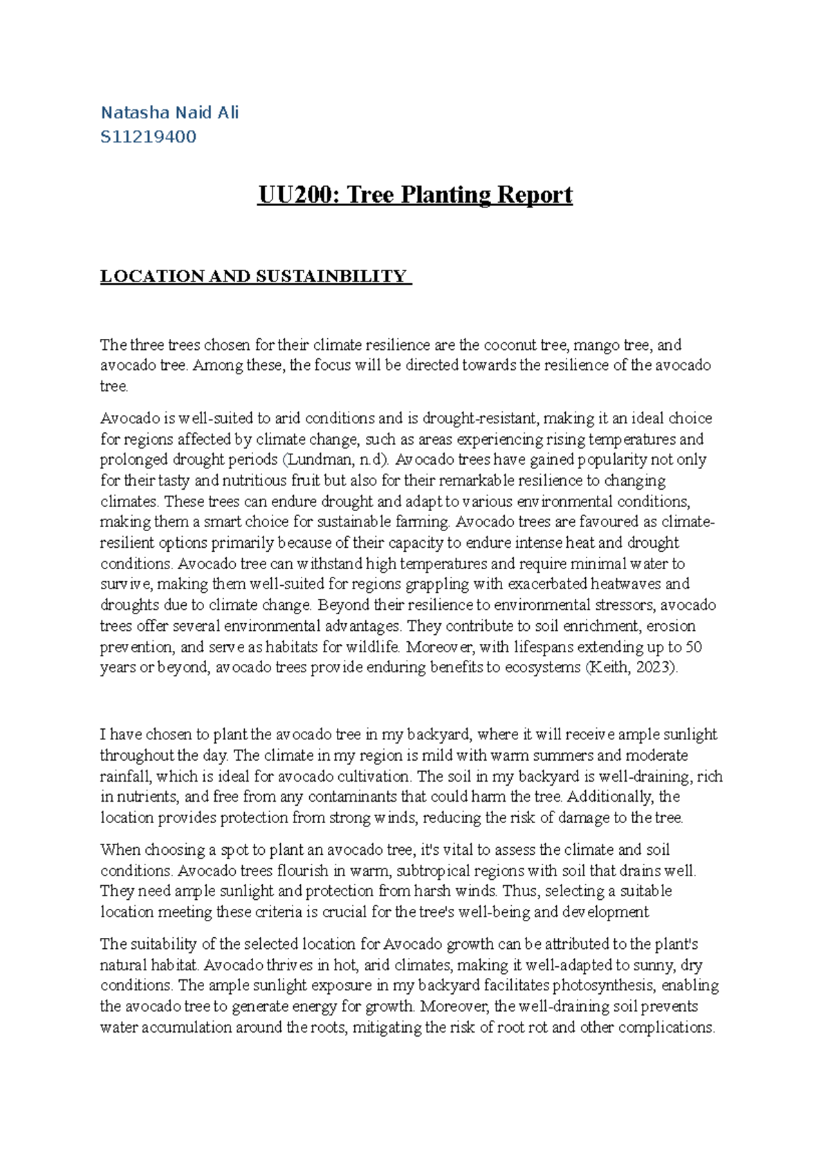 UU200: Climate Resilient Tree Planting Report on Avocado Trees - Studocu