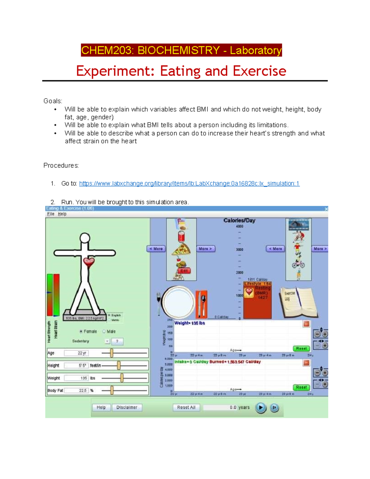Exp. 10 eating and exercise - CHEM203: BIOCHEMISTRY - Laboratory ...