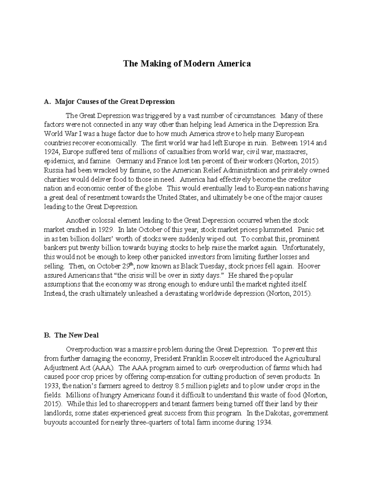 The Making of Modern America: Causes of the Great Depression & New Deal ...
