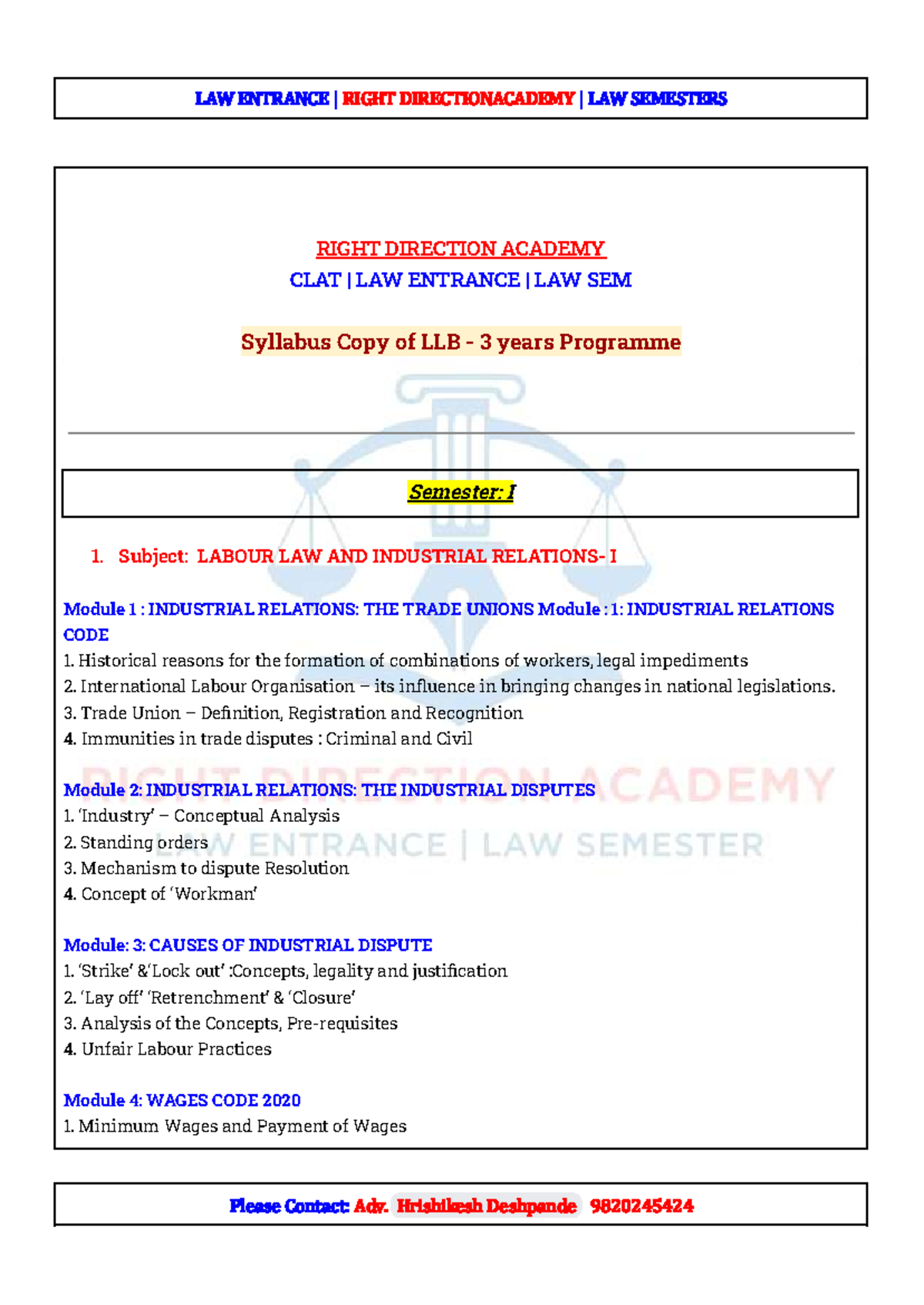 3 Years LLB Semester Wise Syllabus: Comprehensive Course Overview - Studocu