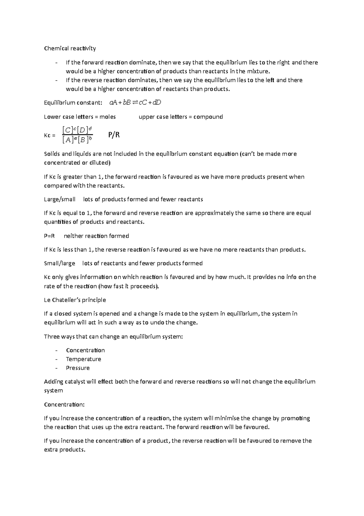 Chemical Reactivity - Level 2 Chemistry Notes on Equilibrium & Rates ...
