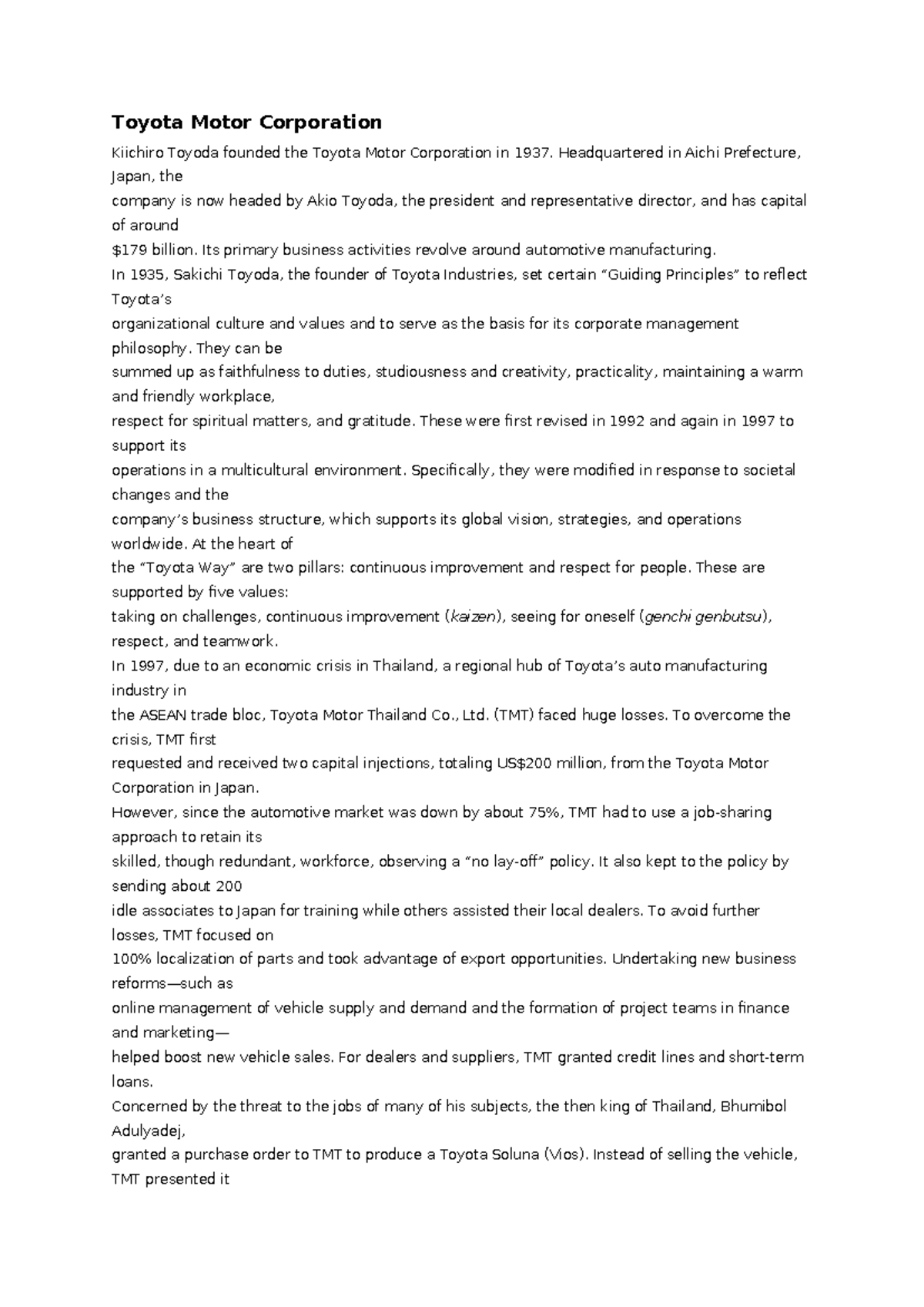 Toyota Motor Corporation Case Study: History and Strategies - Studocu