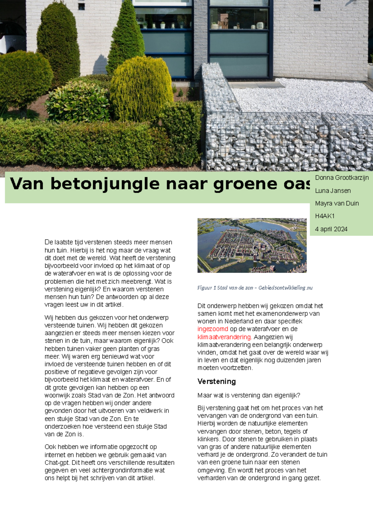 AAN H4AK: Verstening van Tuinen en de Impact op het Klimaat - Studeersnel