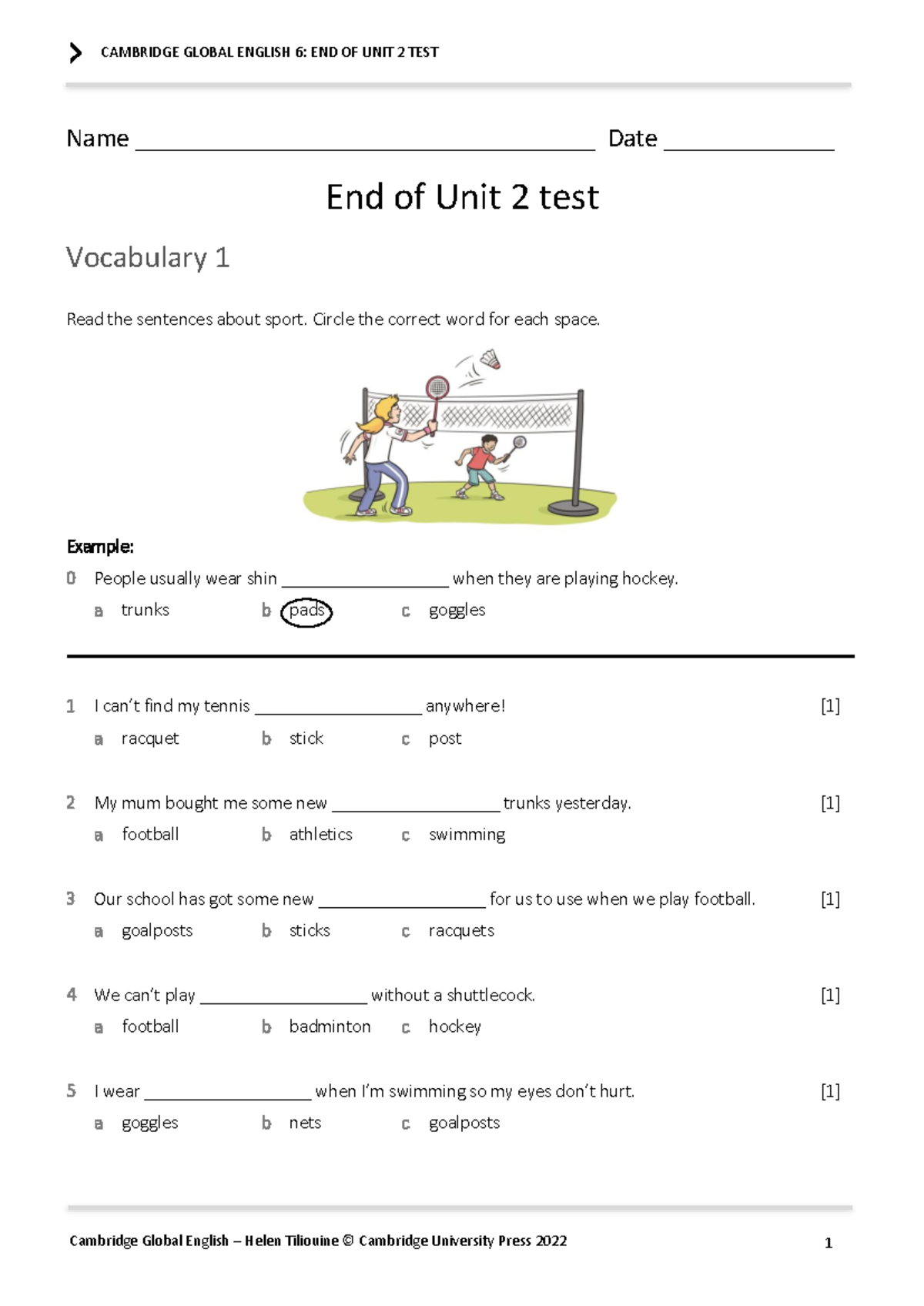 CAMBRIDGE GLOBAL ENGLISH 6: END OF UNIT 2 TEST EXERCISES - Studocu