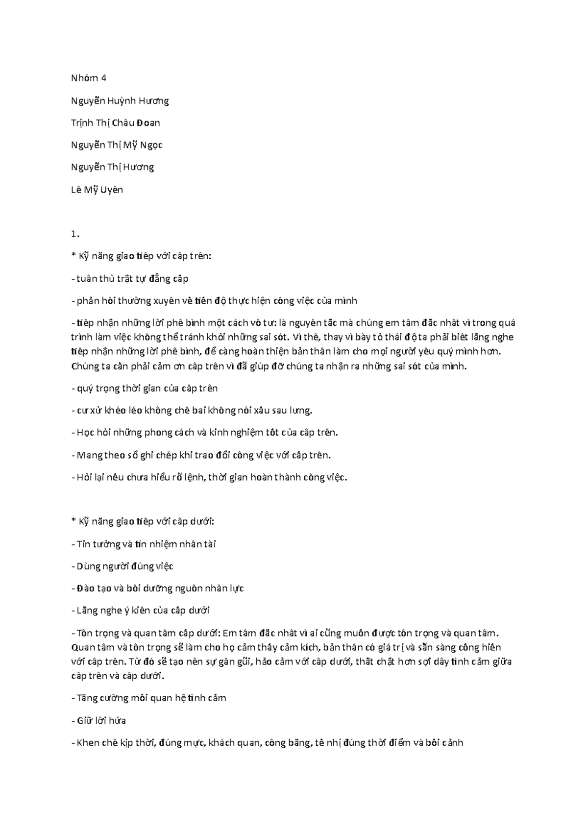 KỸ NĂNG GIAO TIẾP - Bài tập nhóm - Nhóm 4 Nguyễễn Huỳnh H ương Tr nh Th Châu Đoanị ị Nguyễễn Th ...
