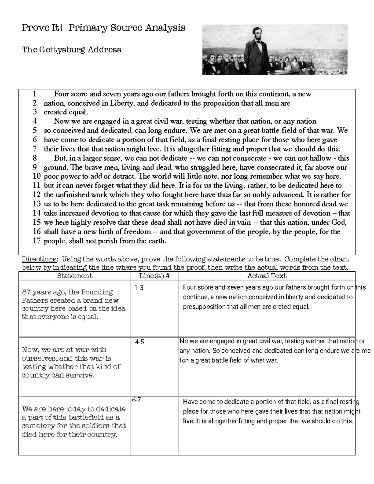 Prove It! Analysis of the Gettysburg Address in Student Context - Studocu