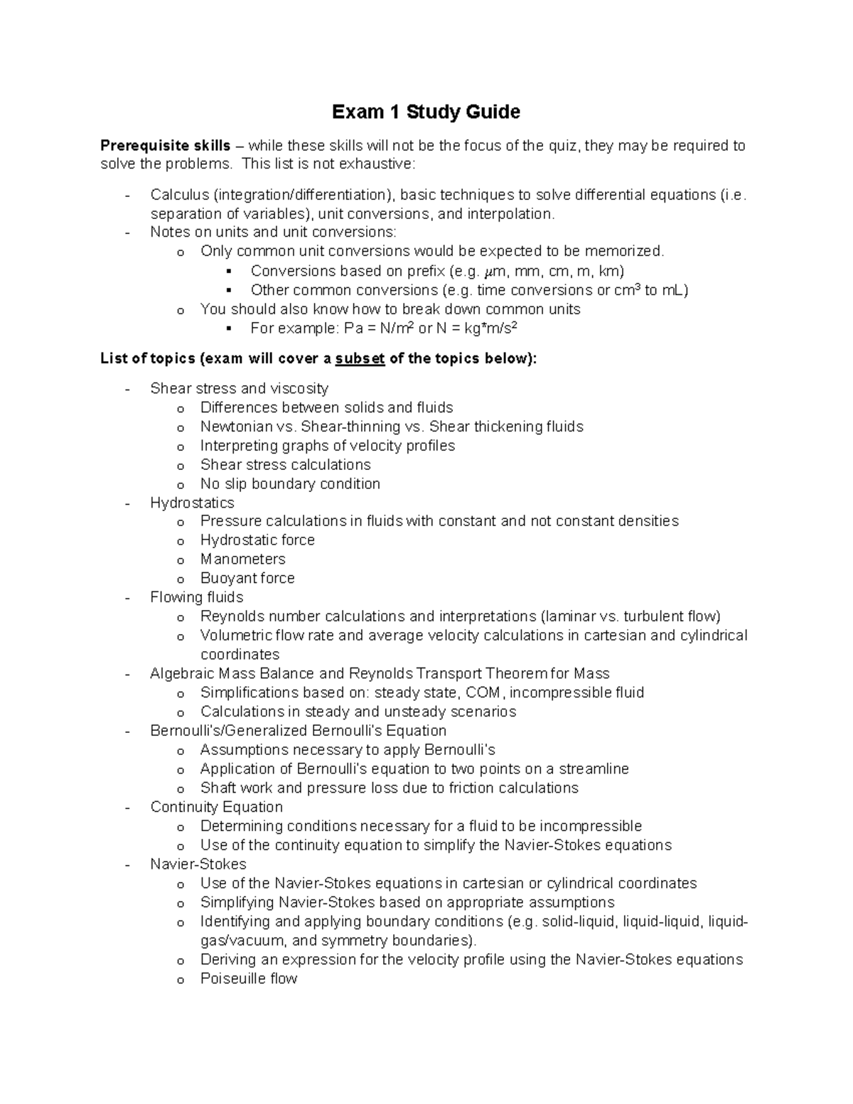 Exam 1 Study Guide - Exam 1 Study Guide Prerequisite skills – while ...