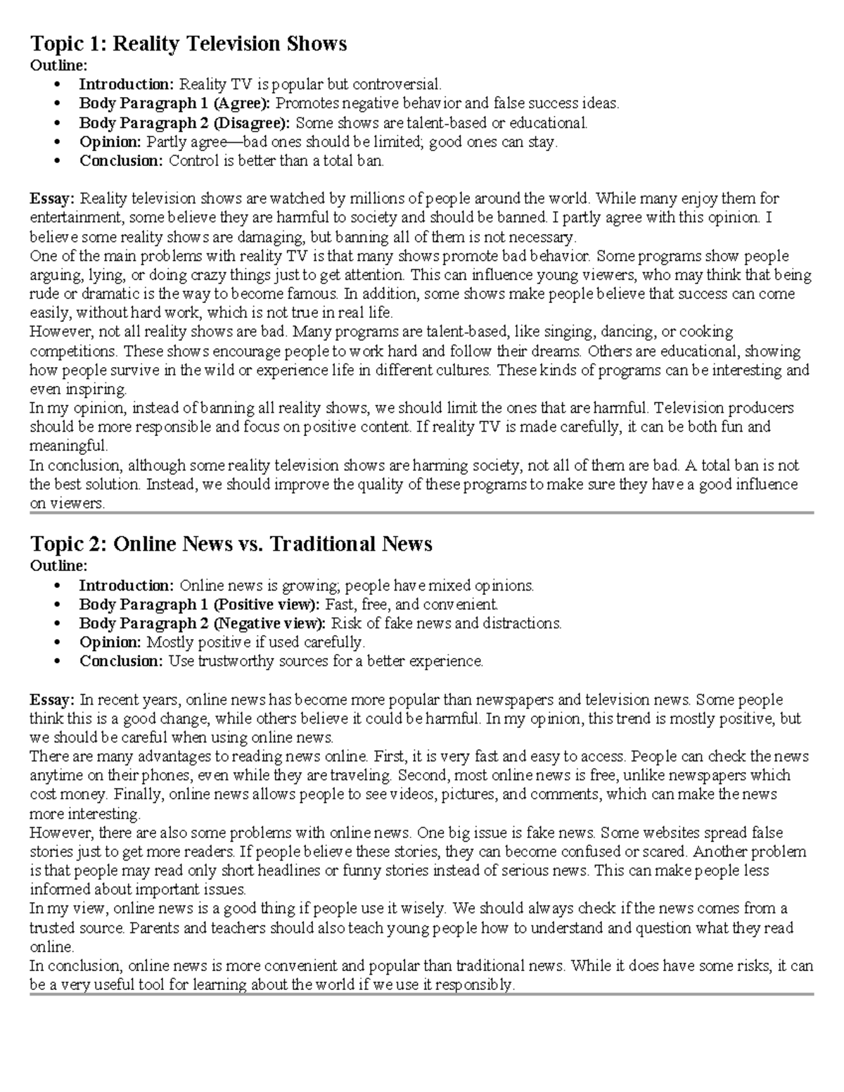 Essay Notes: Reality TV, Online News, Celebrities, Media & News - Studocu