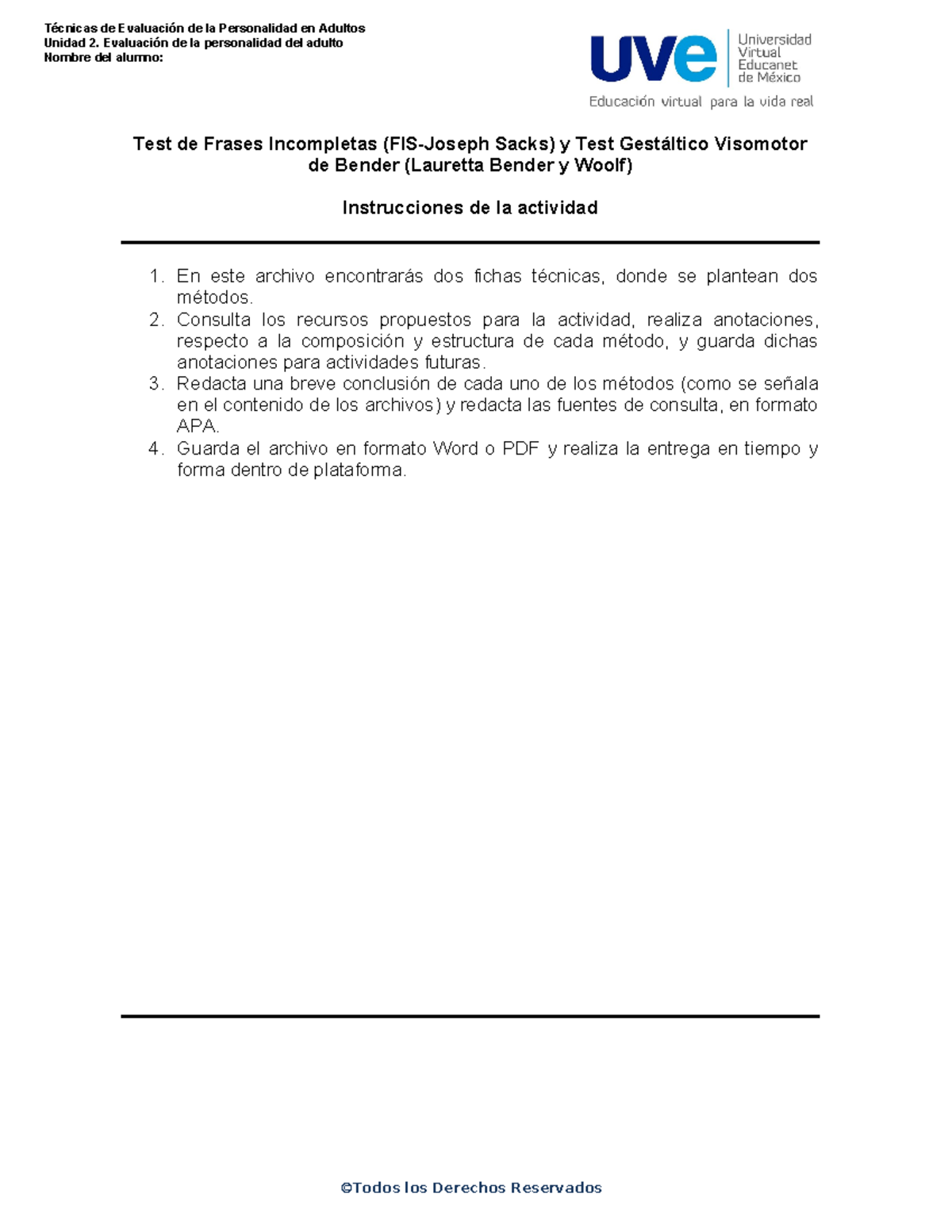 Evaluación de Personalidad: Tests FIS y Gestáltico (U2 A2) - Studocu