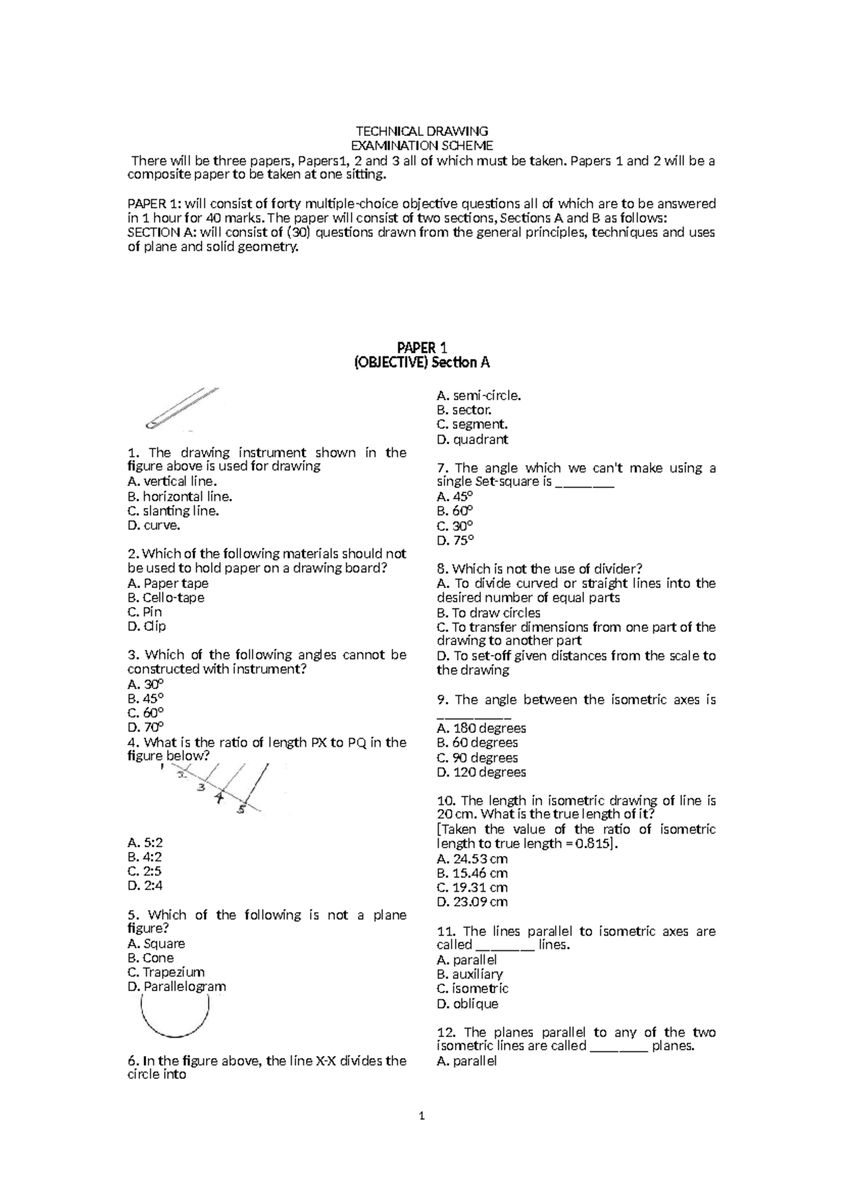 Technical drawing examination scheme - Copy-SS3 TD CBT OBJ - Studocu