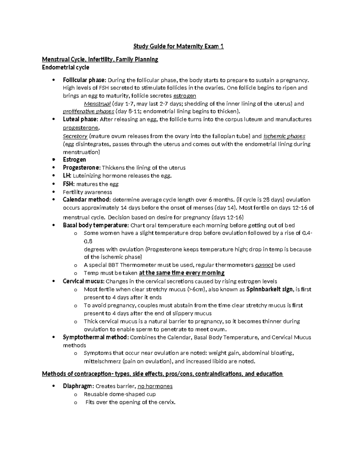 Maternity Nursing Exam 1 Study Guide: Key Concepts and Details - Studocu