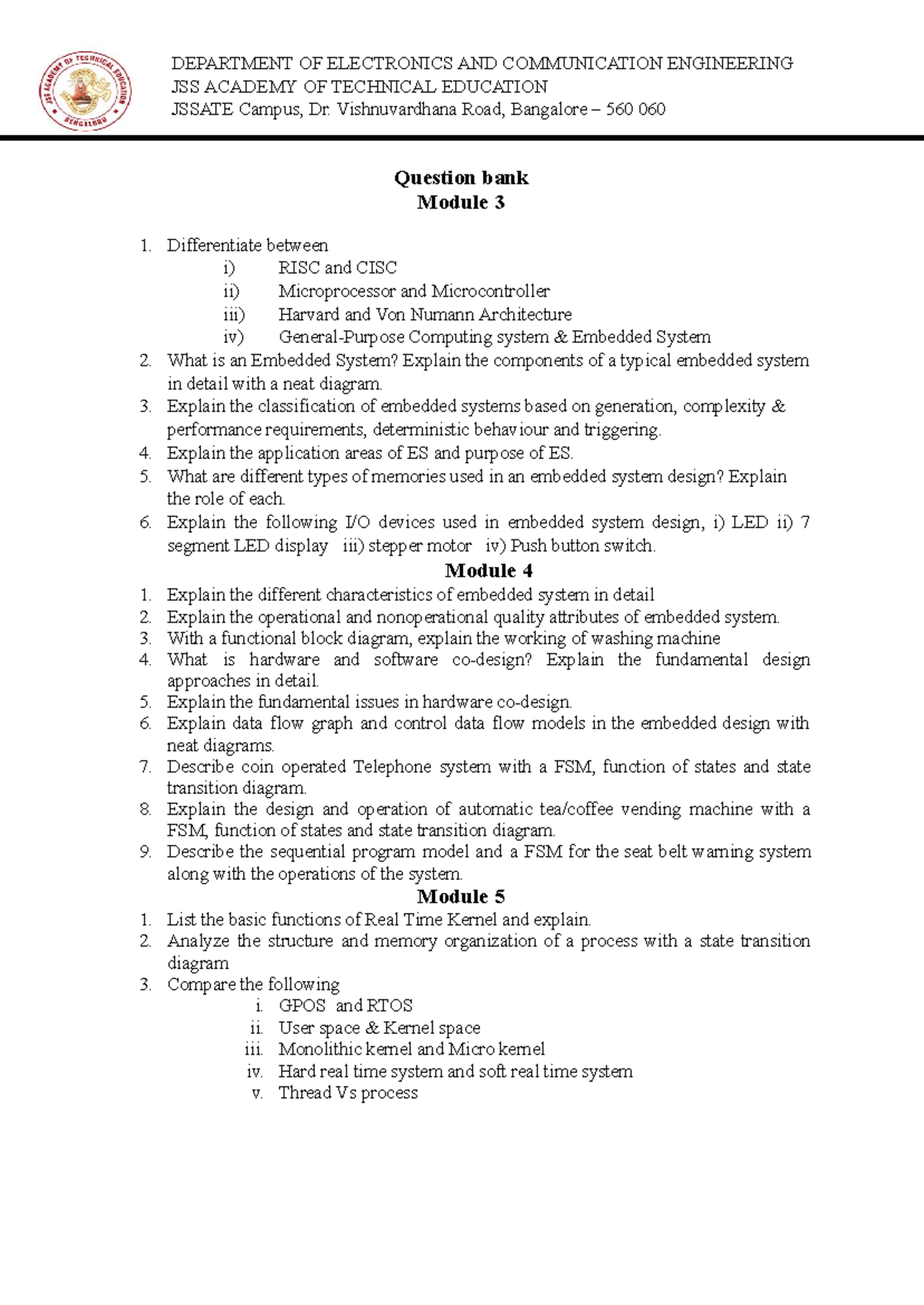 QB Mod 3-5 ES 2025 - Embedded Systems Question Bank - Studocu