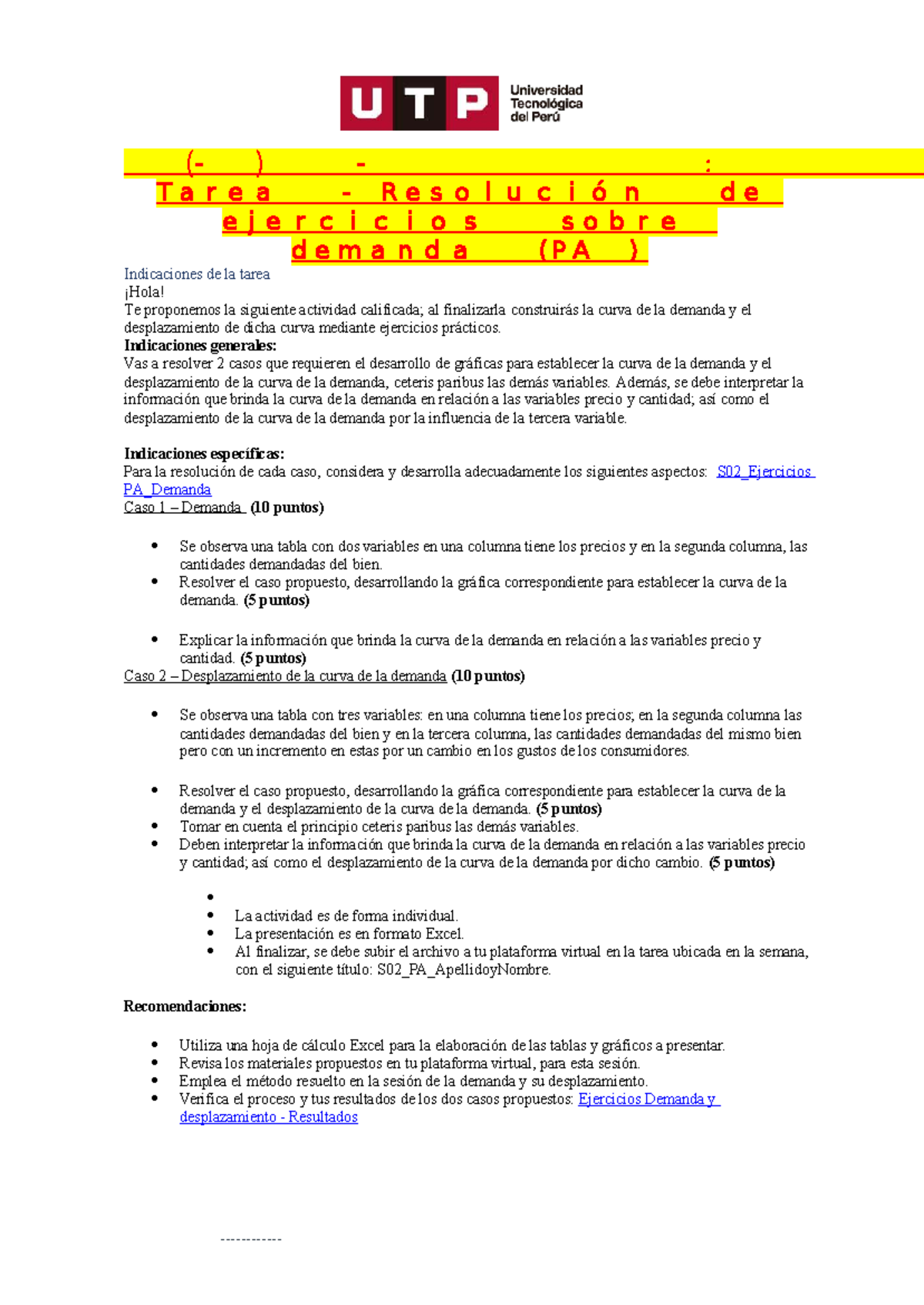 Semana 02 - Tarea Resolución Ejercicios sobre Demanda (PA1) - Studocu