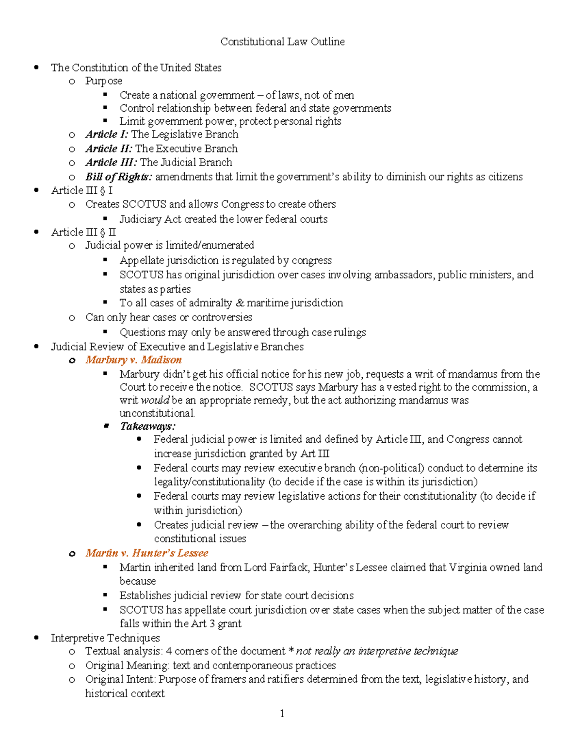 Pokorak Constitutional Law Outline - Constitutional Law Outline The ...
