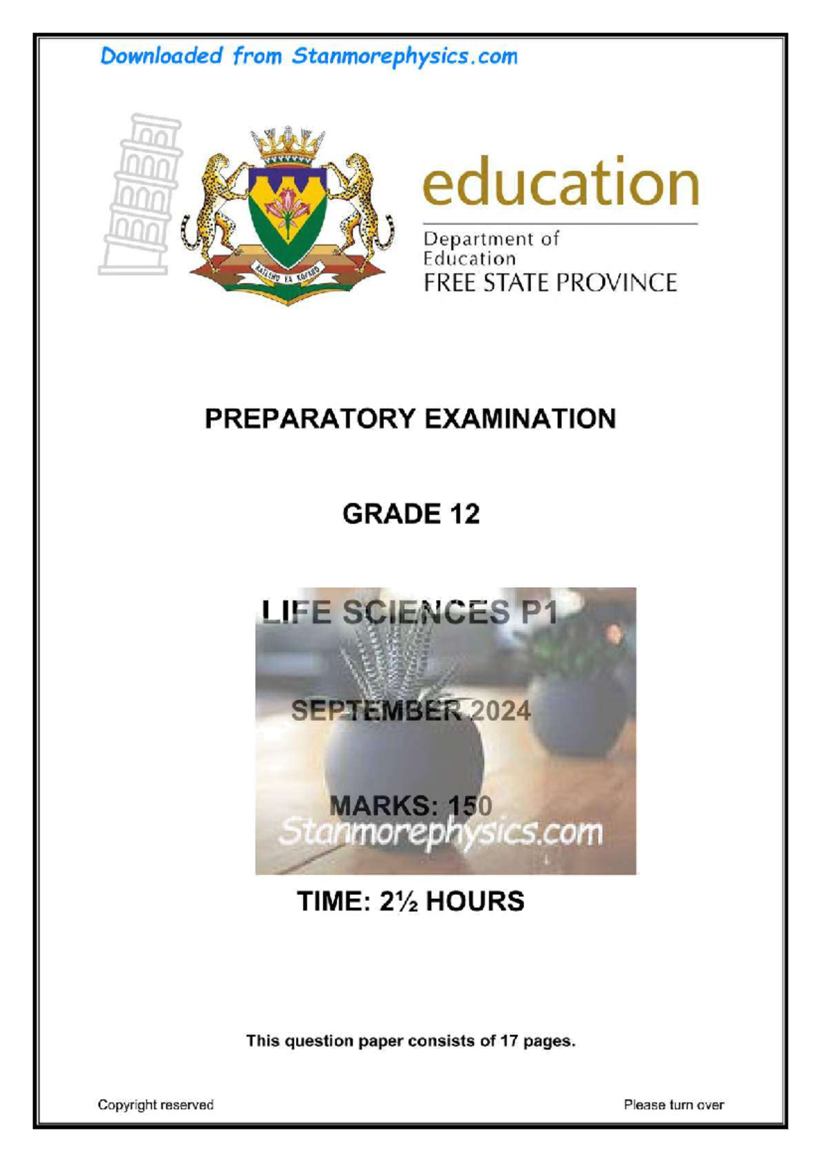 Grade 12 Life Sciences Prep Exam P1 & Memo - Sept 2024 - Studocu