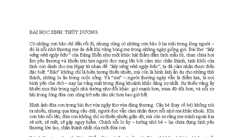 BÀI CHỮA ĐOẠN VĂN MẸ VẮNG NHÀ NGÀY BÃO - THÙY DƯƠNG - Studocu
