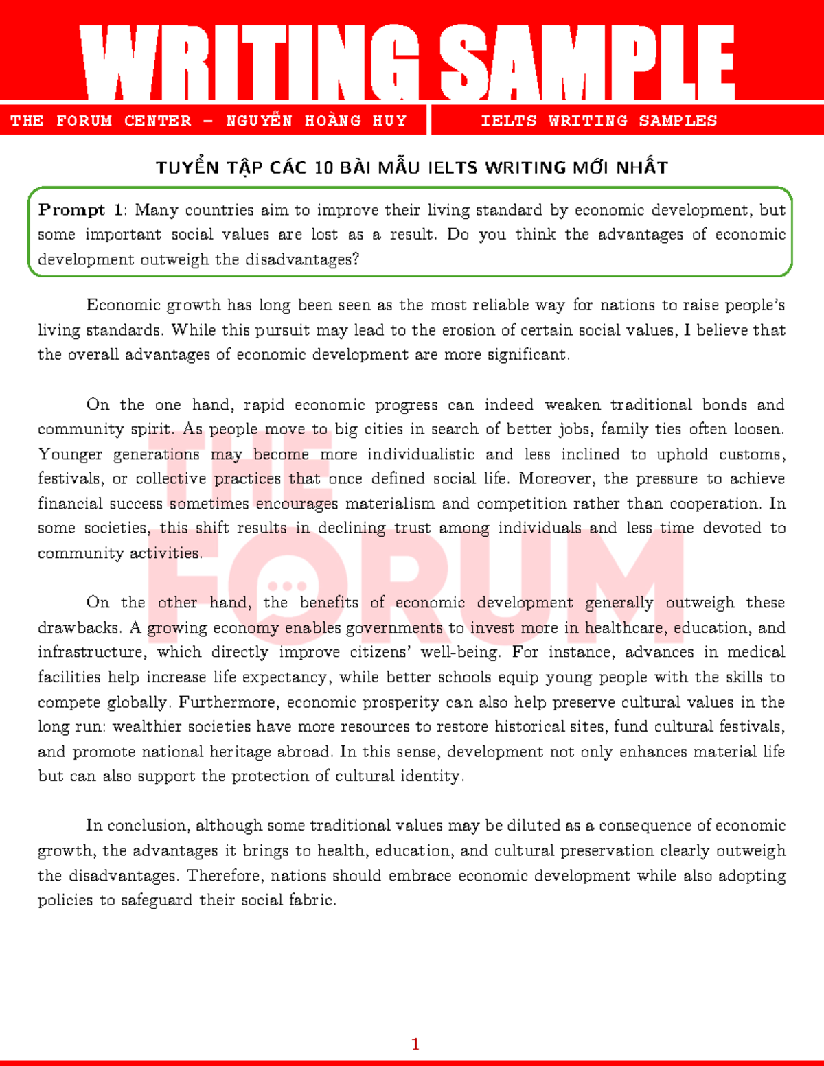 10 IELTS Writing Sample Prompts and Responses - Studocu