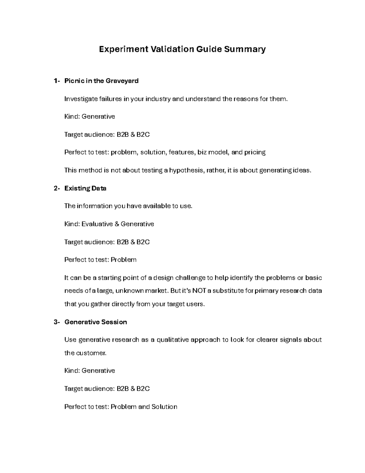 Experiment Validation Guide Summary Kind Generative Target Audience