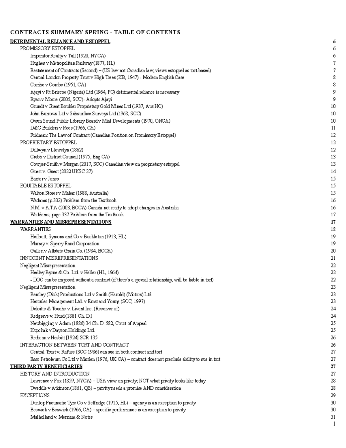 Contracts Summary (LAW 101) - Detrimental Reliance & Estoppel Insights ...