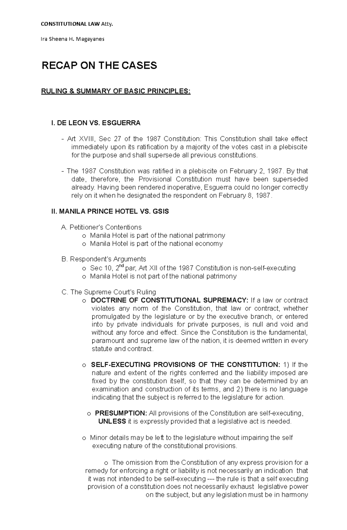 CONSTITUTIONAL LAW 101: Key Principles & Case Summaries Overview - Studocu