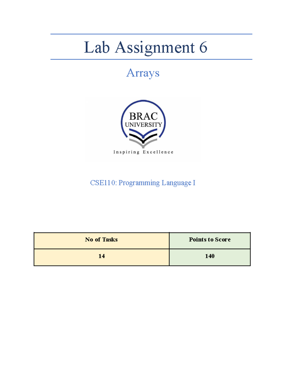 Assignment 06 - Arrays - Lab Assignment 6 Arrays CSE110: Programming ...