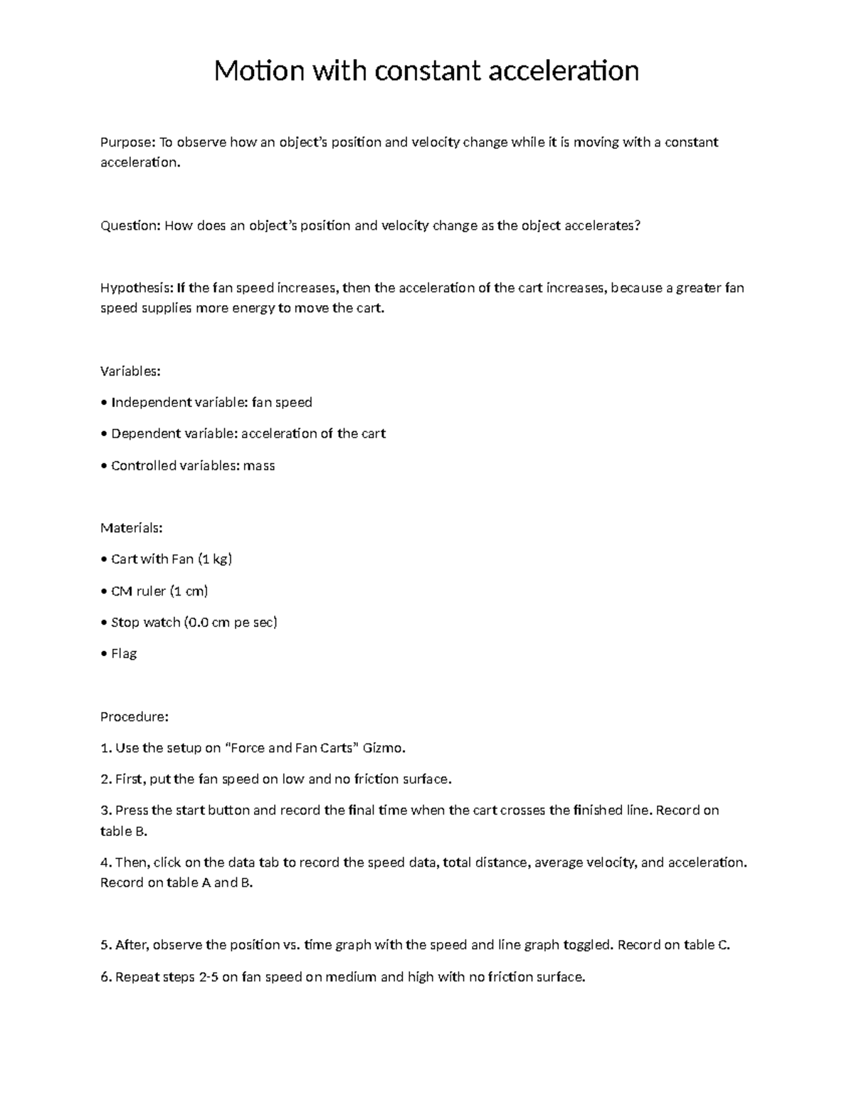 Motion with constant acceleration - Motion with constant acceleration ...