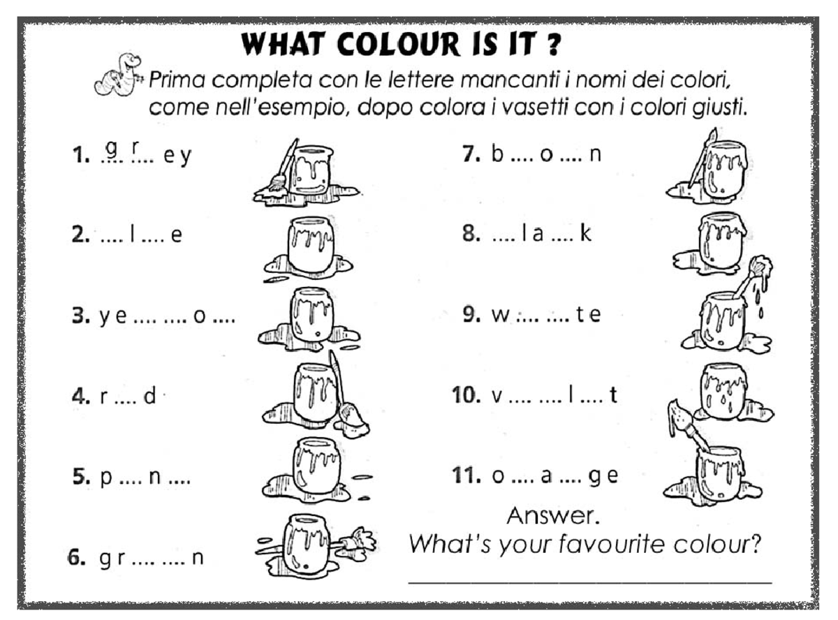 Colours 1 - Complete the Missing Letters and Color the Pots - Studocu