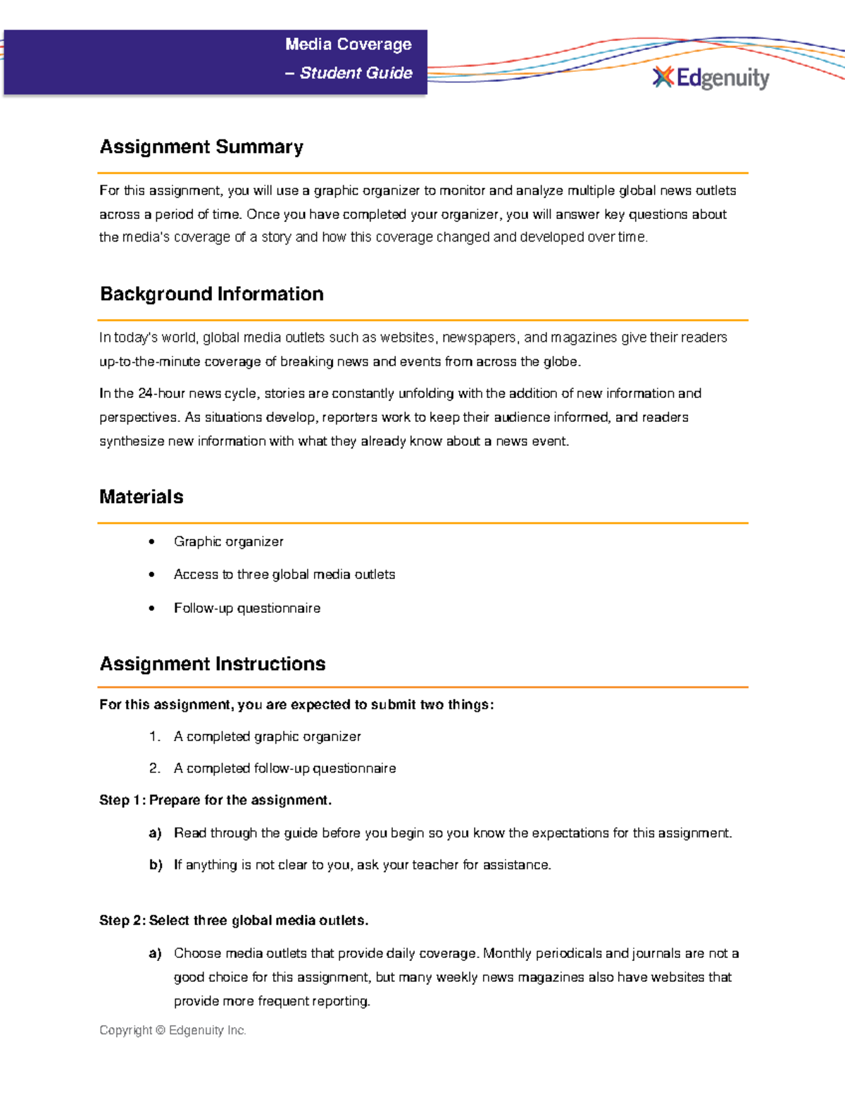 Project-Media Coverage Analysis: Student Guide & Graphic Organizer ...