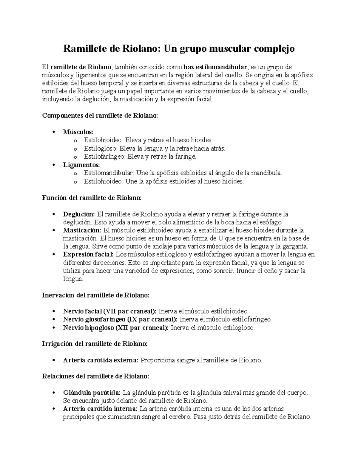 Ramillete de Riolano: Función y Componentes Musculares Clave - Studocu