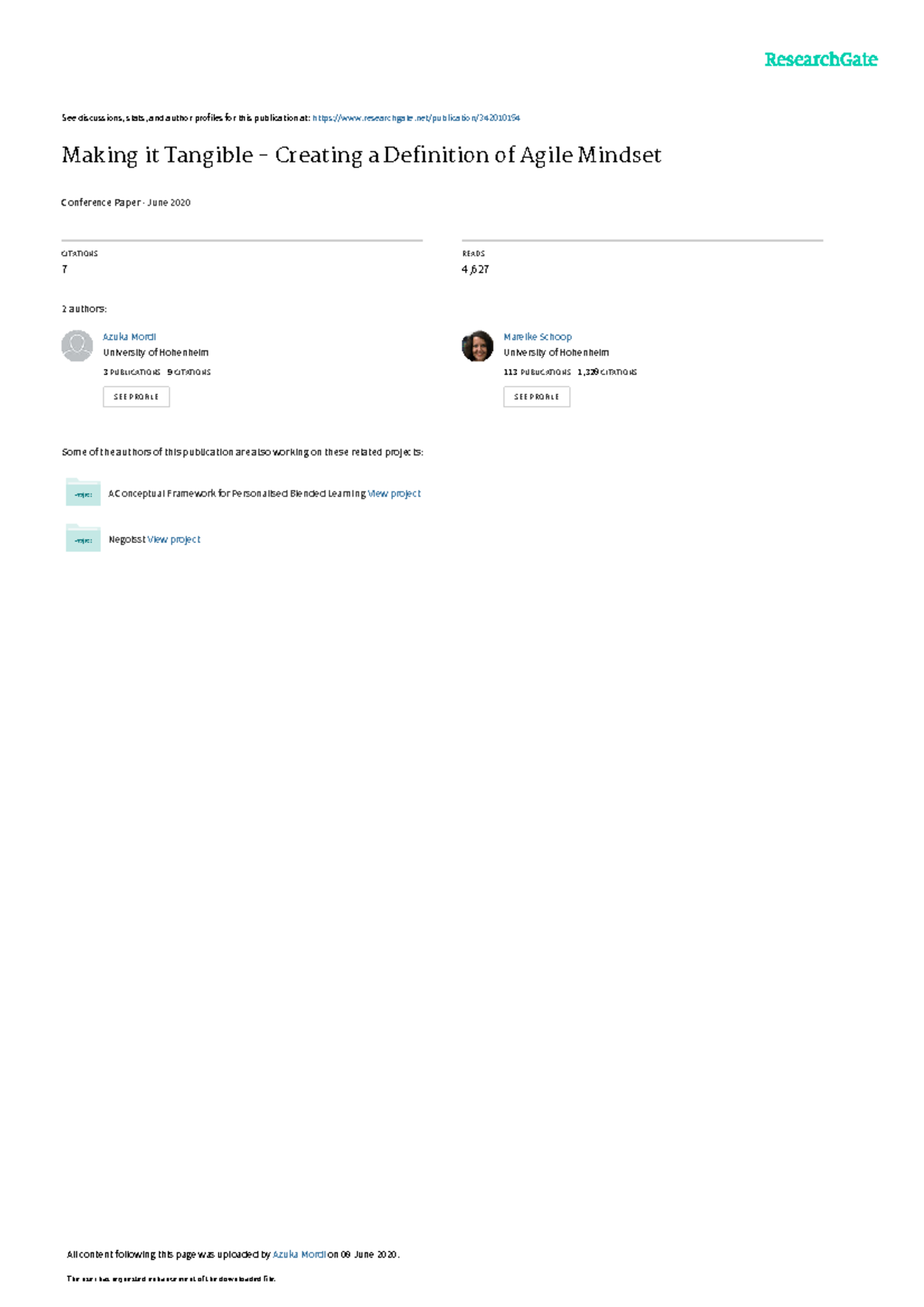 ECIS2020 Mordi Schoop: Defining the Agile Mindset in Research - Studocu