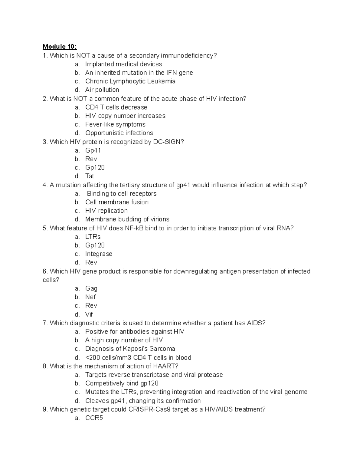 Immunology Quizzes: Exam 4 Review (Module 10 & 11) - Studocu