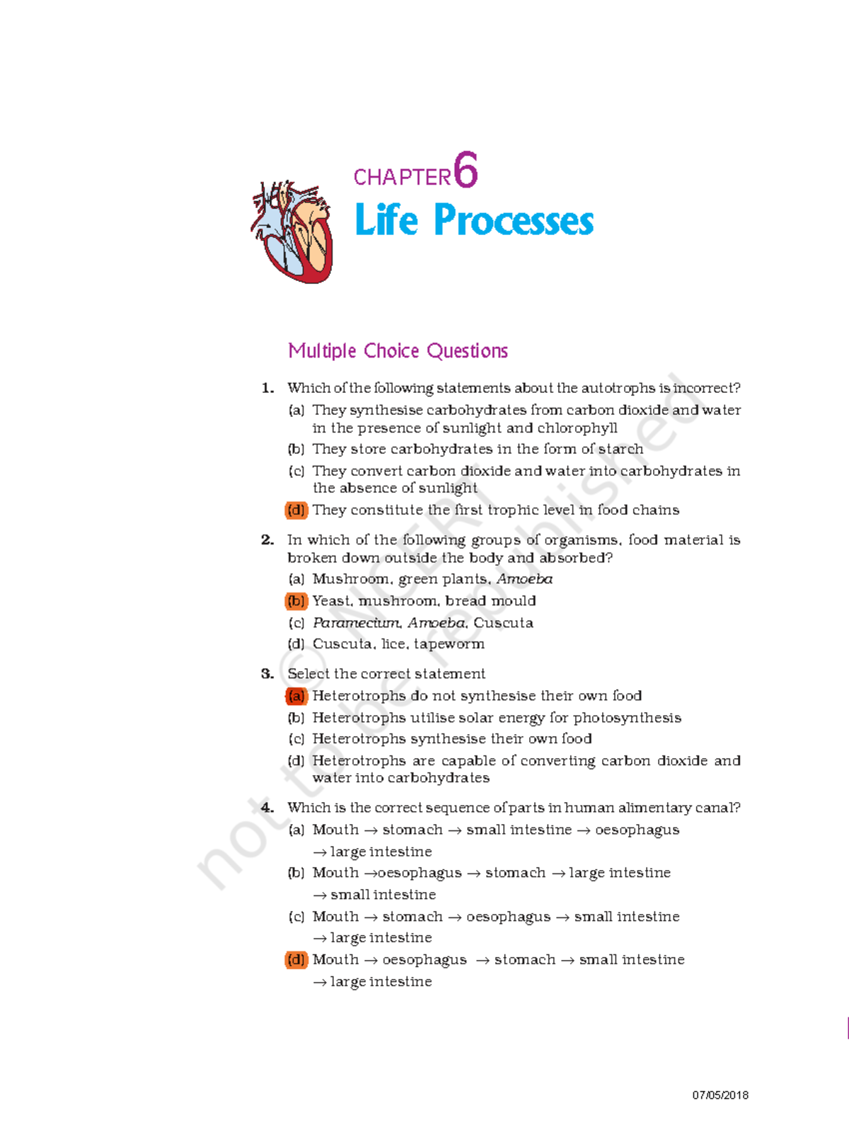 Biology Life Processes NCERT Exempler MCQs and Short Answers - Studocu