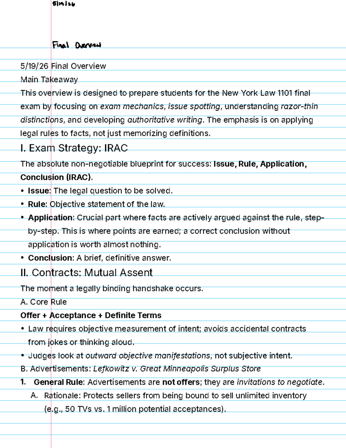 LAW 1101 Final Exam Overview: Key Strategies and Concepts - Studocu