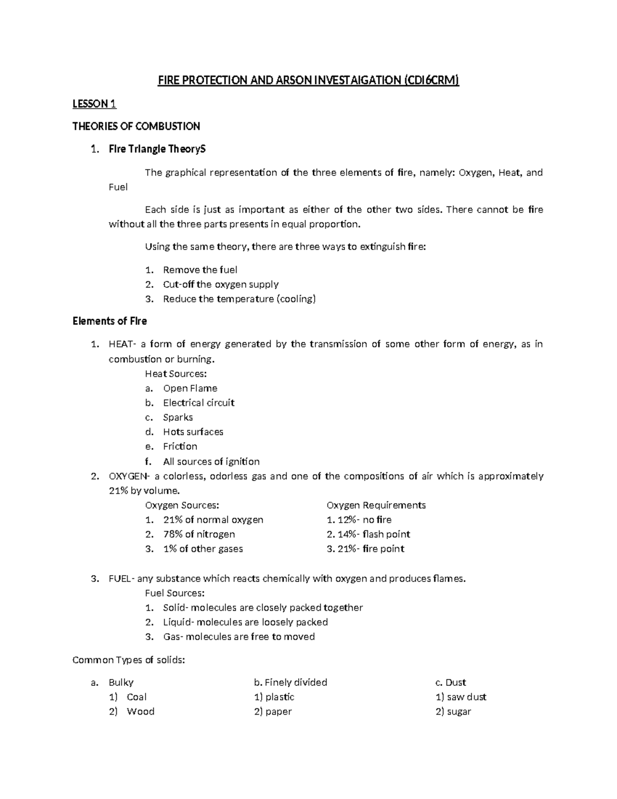 CDI6CRM Fire Protection & Arson Investigation: Lesson 1 - Combustion ...