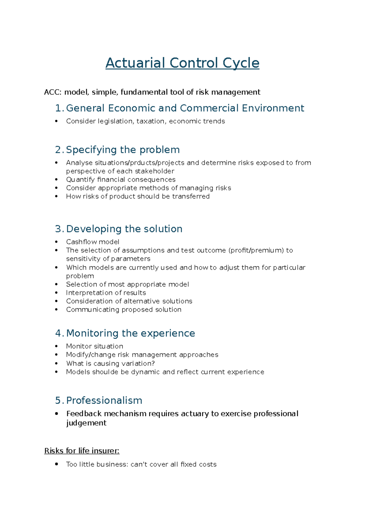 Actuarial Control Cycle ACC: Risk Management Fundamentals & Solutions ...