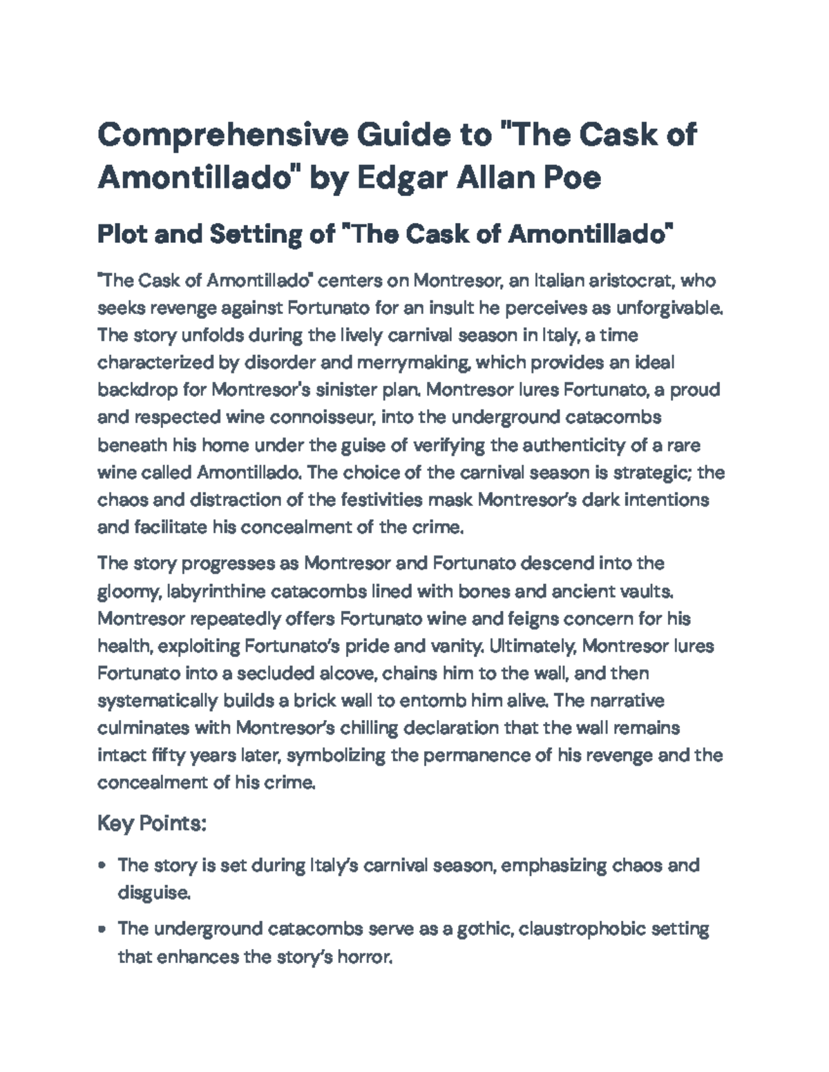 Comprehensive Analysis of "The Cask of Amontillado" (ENG 201) - Studocu