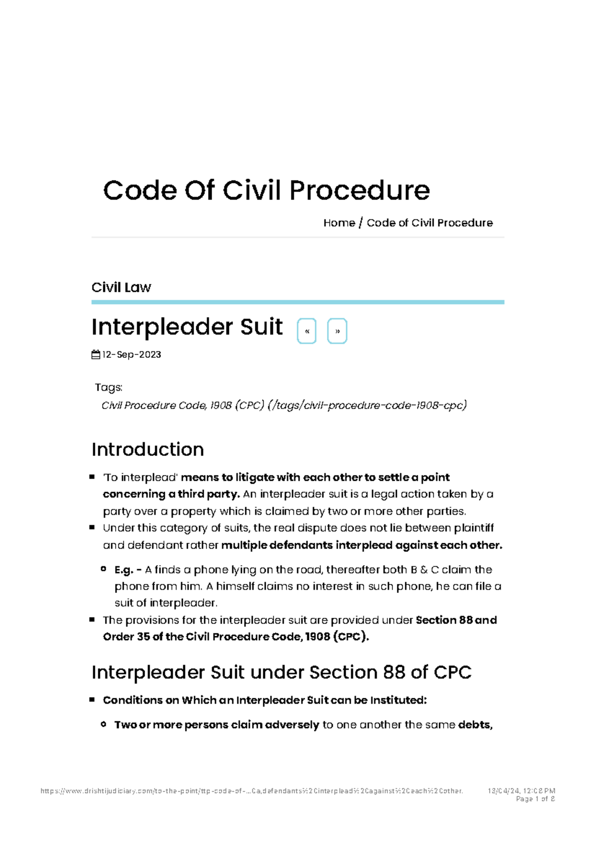 Interpleader Suit - Nice - Home / Code of Civil Procedure Code Of Civil Procedure Civil Law ...