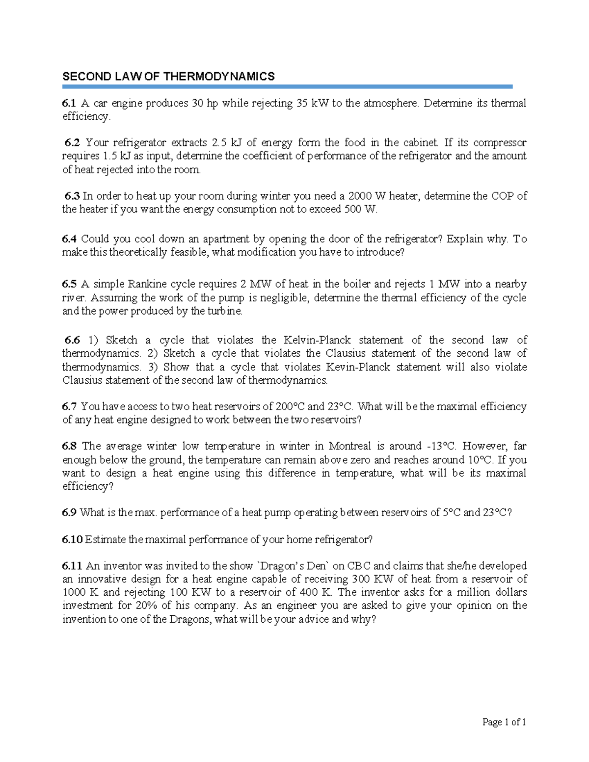 Thermodynamics II: Second Law Applications & Efficiency Calculations ...